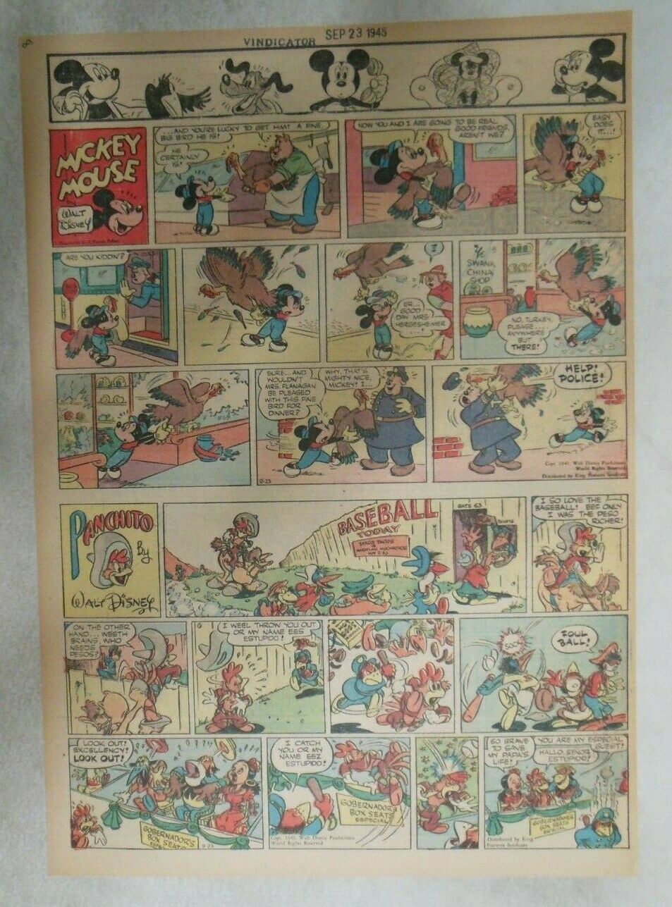 Mickey Mouse Sunday Page by Walt Disney from 9/23/1945 Tabloid Page ...