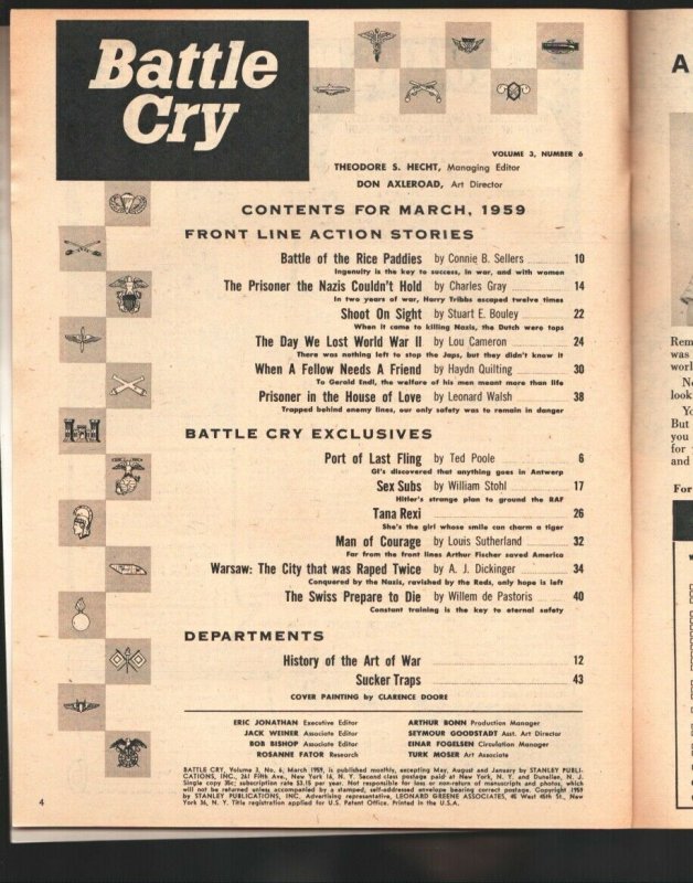 Battle Cry 3/1959-Clarence Doore spicy babe cover-Cheesecake pix ...
