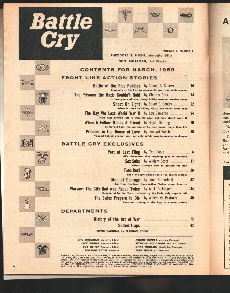 Battle Cry 3/1959-Clarence Doore spicy babe cover-Cheesecake pix ...