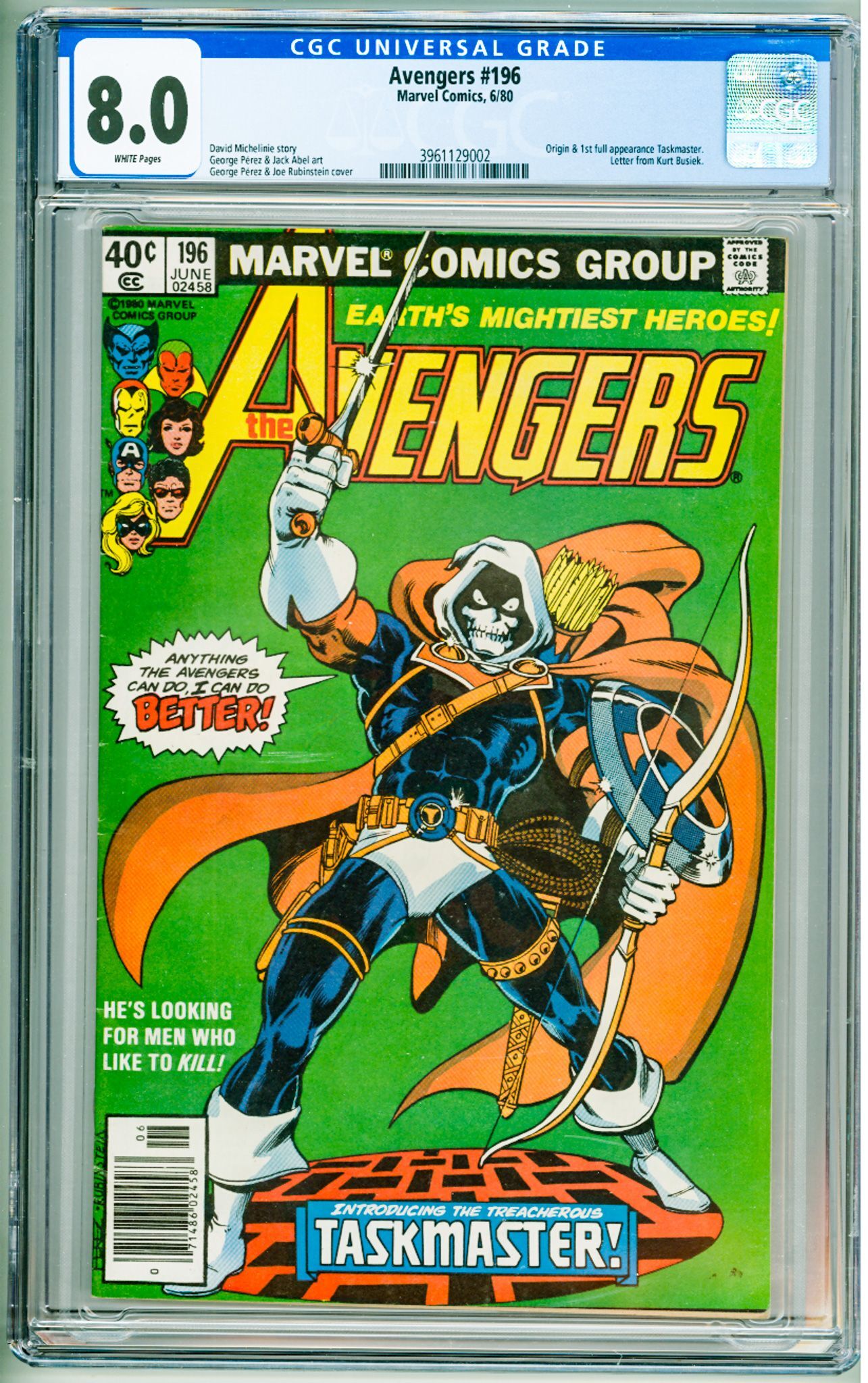 The Avengers #196 (1980) CGC 8.0! 1st Full Appearance of Taskmaster ...