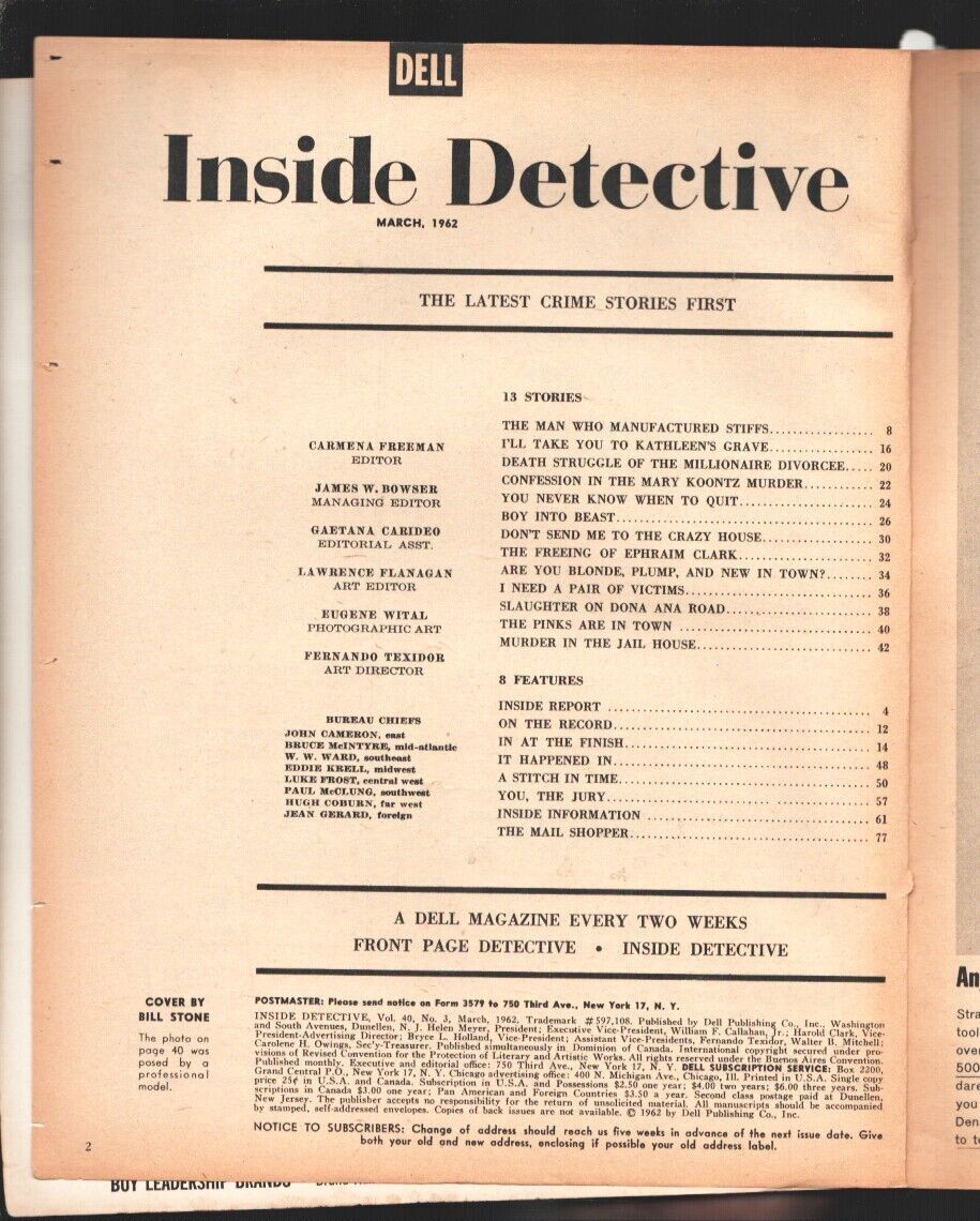 Inside Detective 3/1962-Horror cover-"Murder in the Jail House"-crime ...