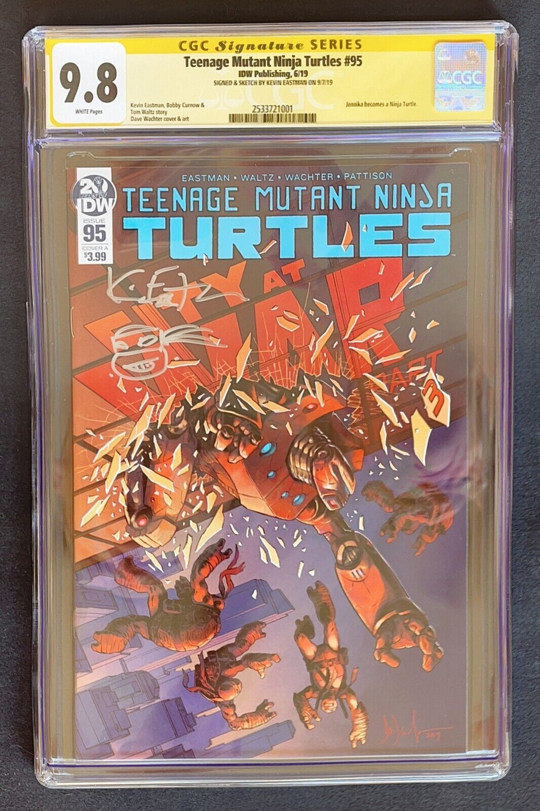 Teenage Mutant Ninja Turtles 95 IDW 2019 CGC 9.8 SS signed sketch Kevin ...