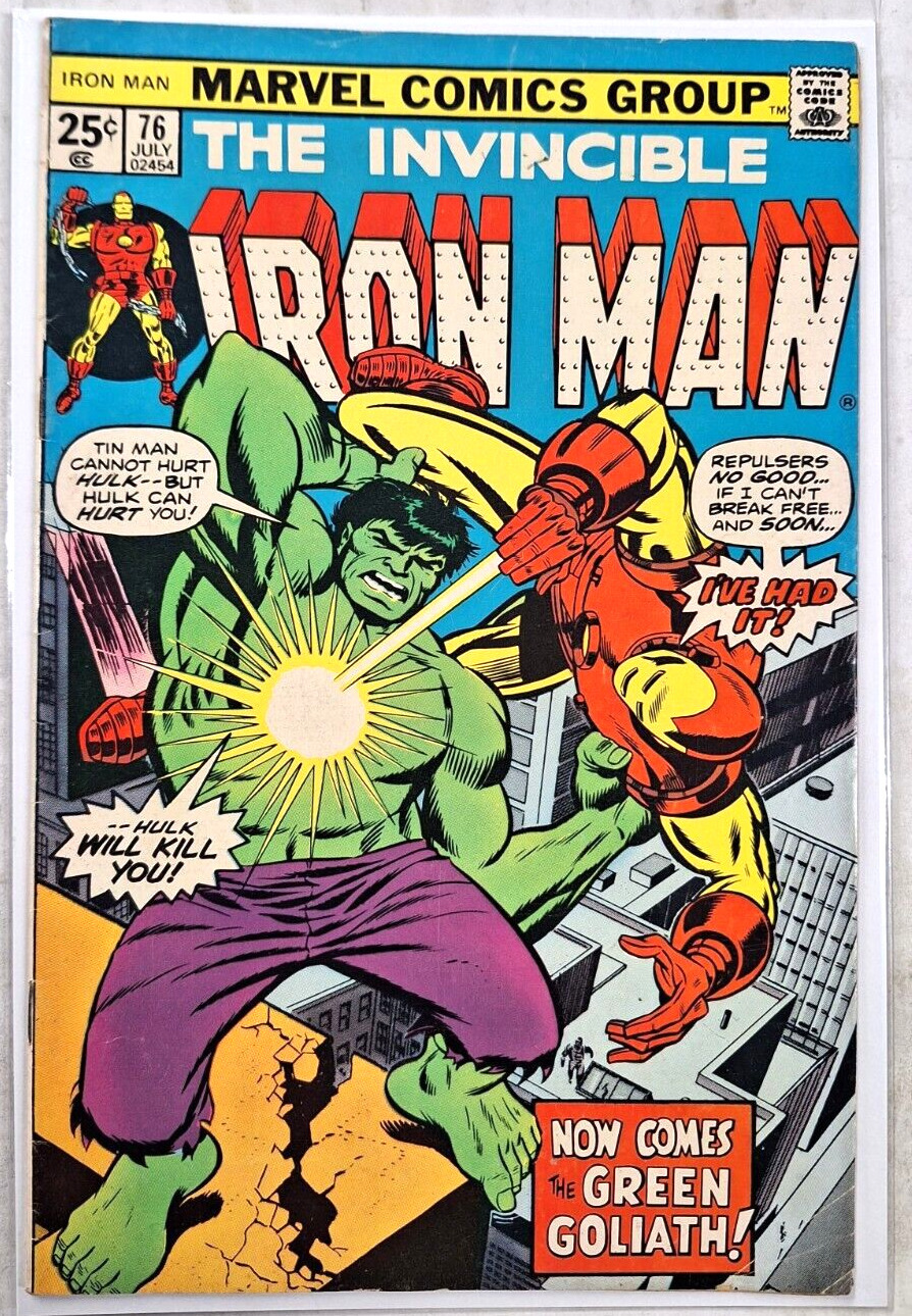 IRON-MAN 76 (July 1975) Art By George Tuska HULK battle issue VERY GOOD ...