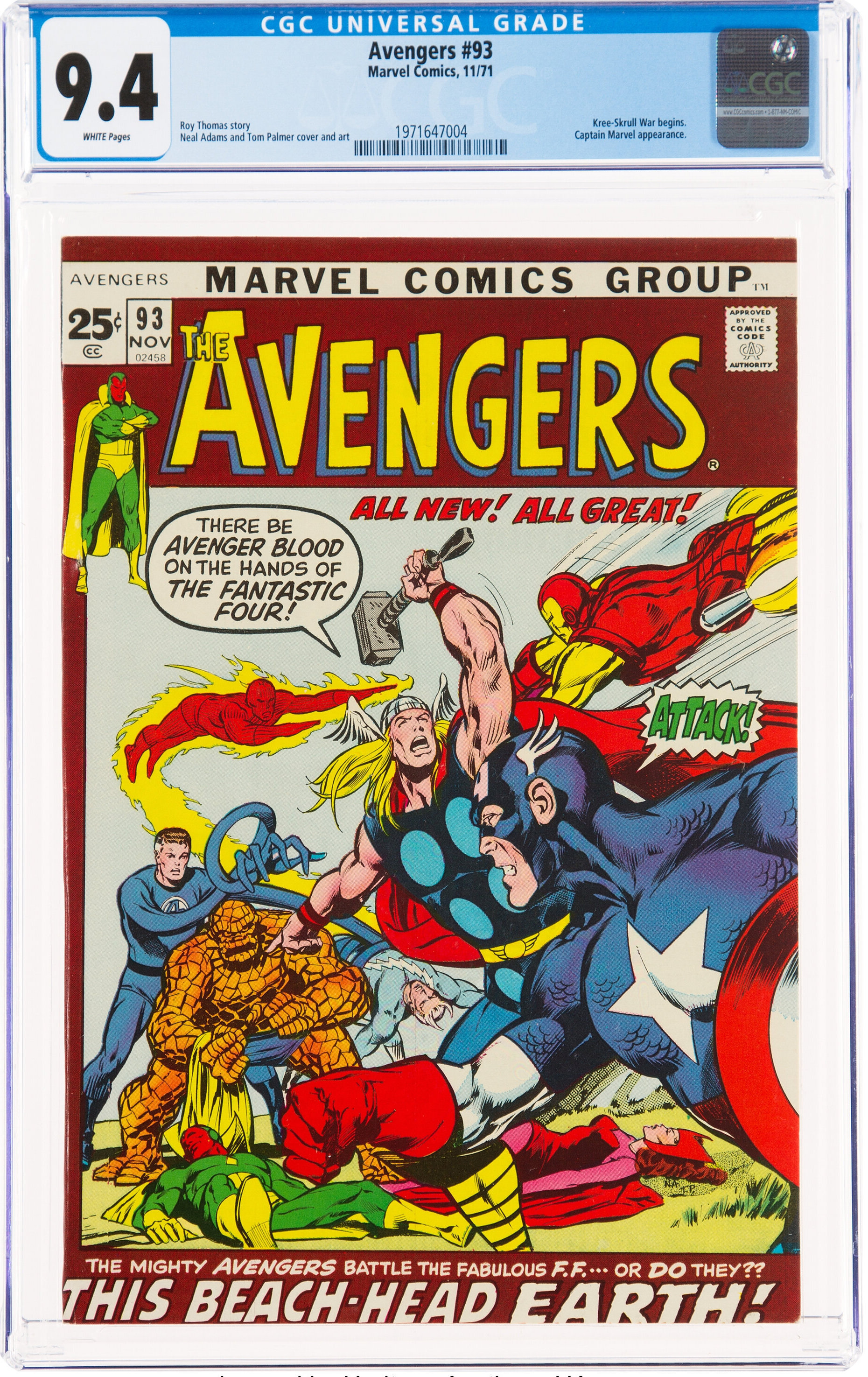 The Avengers #93 (1971) CGC Graded 9.4 Kree-Skrull War begins. Capain ...