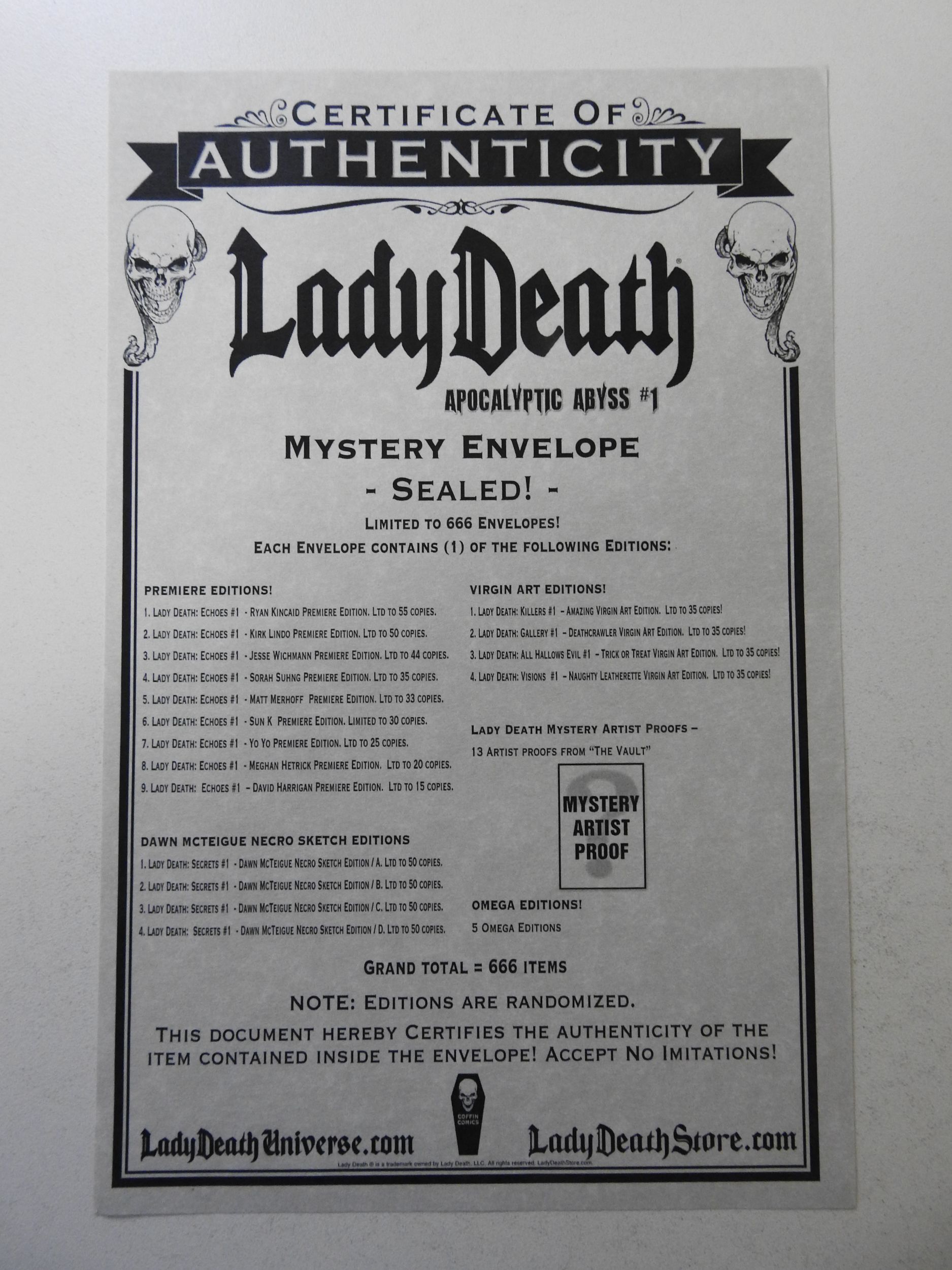 Lady Death Echoes #1 Kirk Lindo Premiere Edition NM Condition! W/ COA ...
