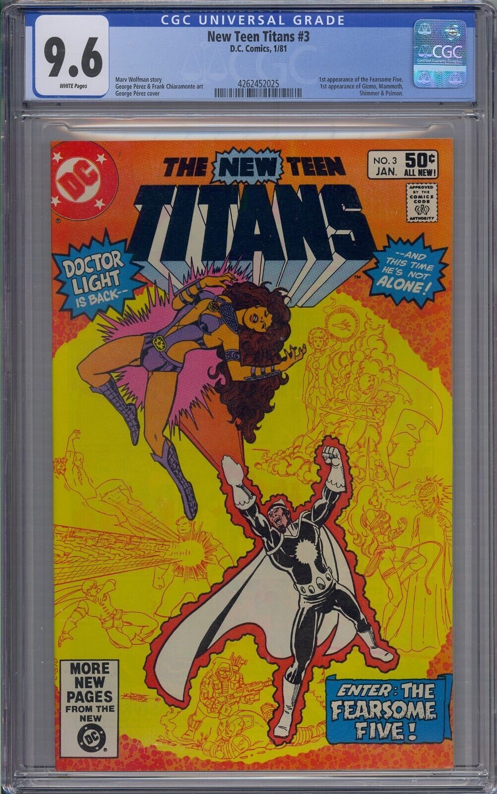 New Teen Titans #3 CGC 9.6 1st Fearsome Five George Perez White Pages ...