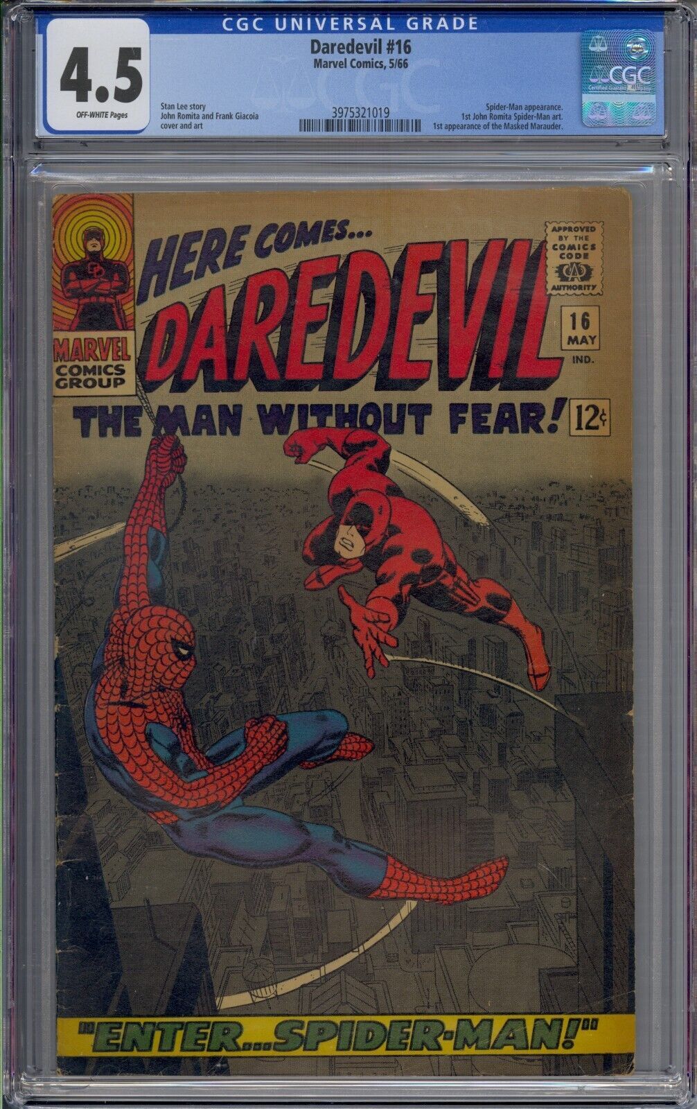 Daredevil #16 CGC 4.5 1st John Romita Spider-Man ART 1st Masked ...