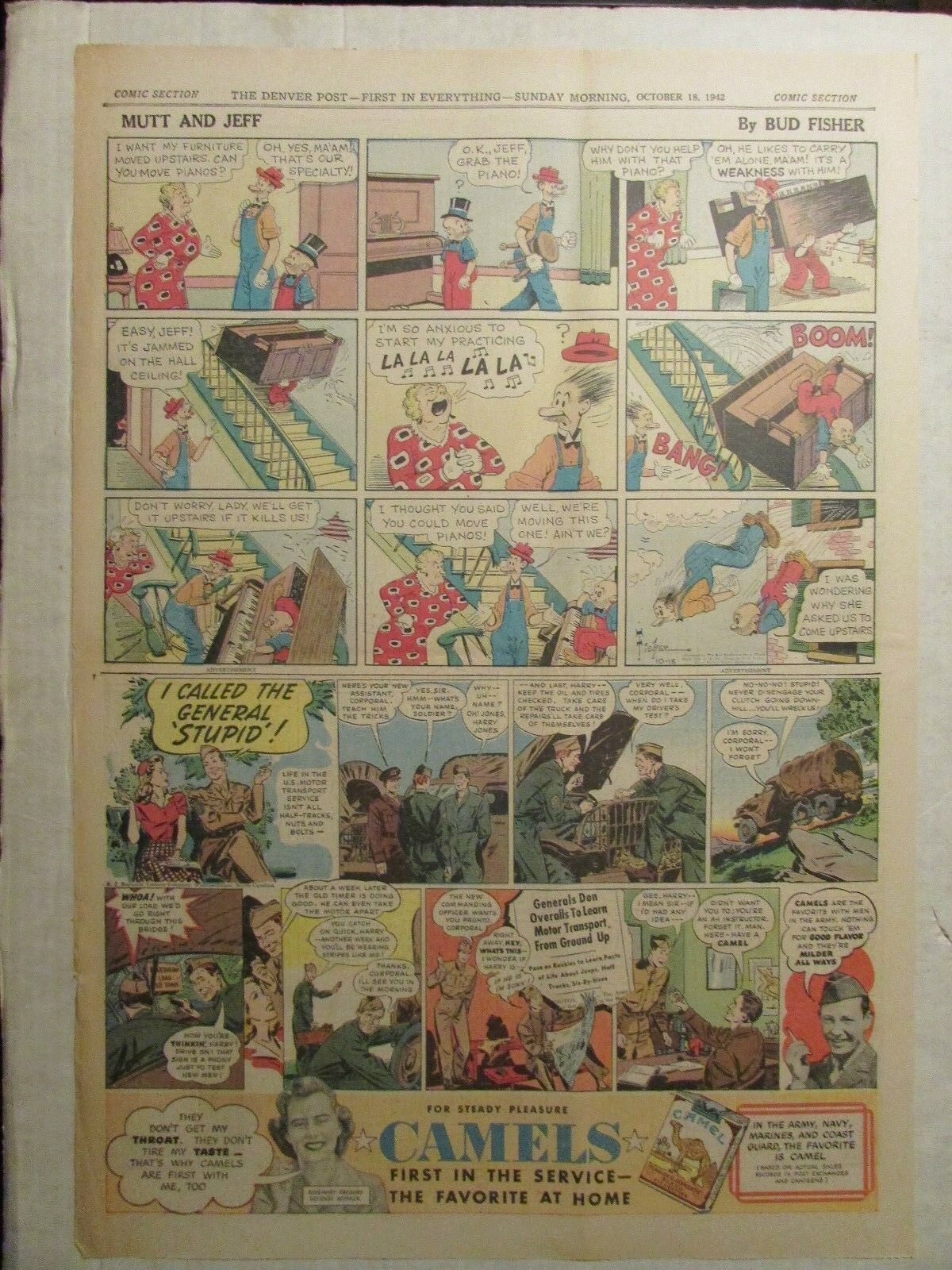 1942 Oct 18 SUNDAY COMIC PAGE 15x21" FN 6.0 Popeye / Mutt & Jeff ...
