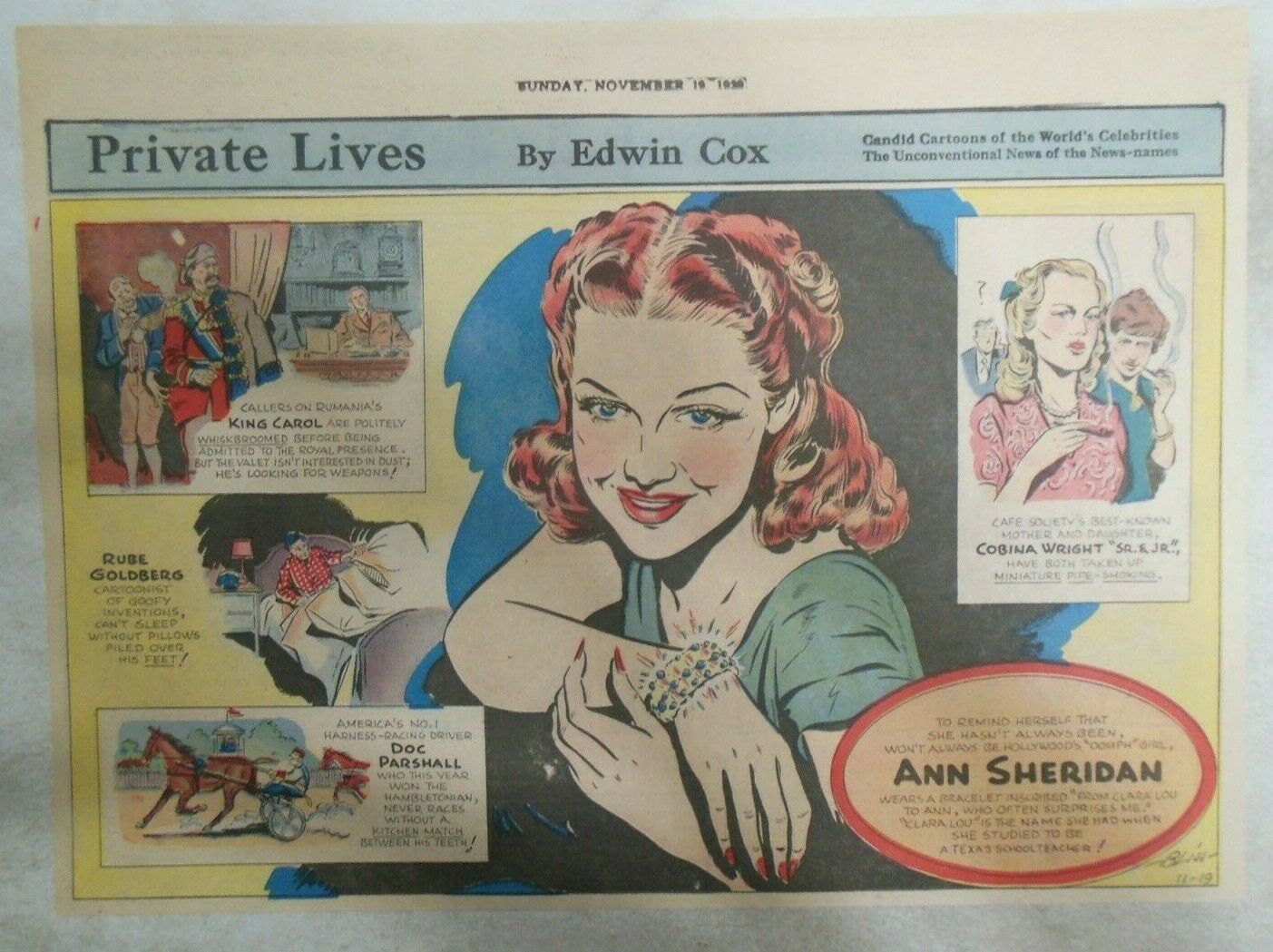 Private Lives: Ann Sheridan, Cartoonist Rube Goldberg Edwin Cox from 11/19/1939 | Comic Books ...