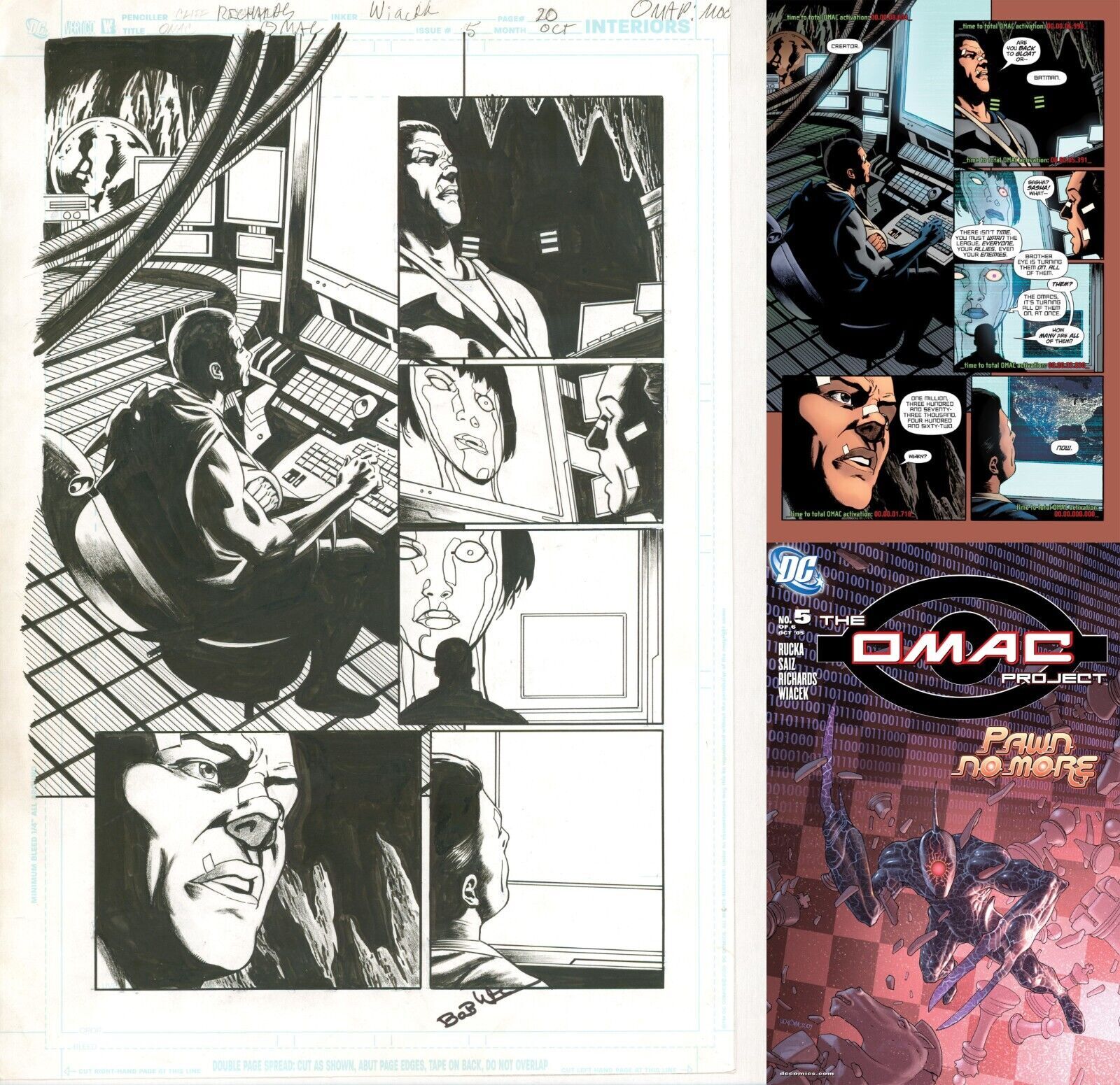 OMAC Project #5 Original Art Batman in Batcave Jesús Saiz Bob Wiacek ...