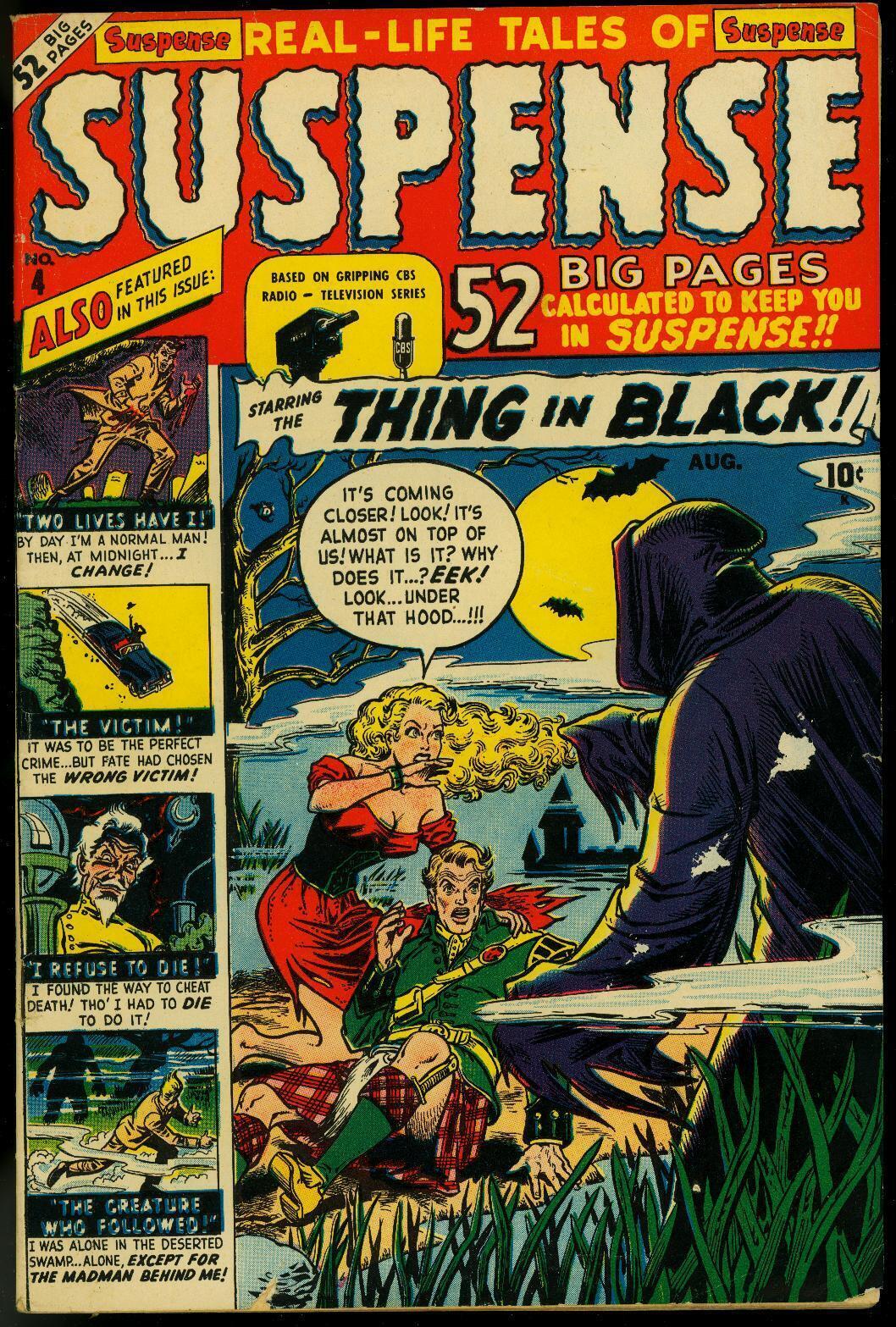 Suspense #4 1950- Atlas Horror- Man in Black- Hooded menace- Maneely VG ...