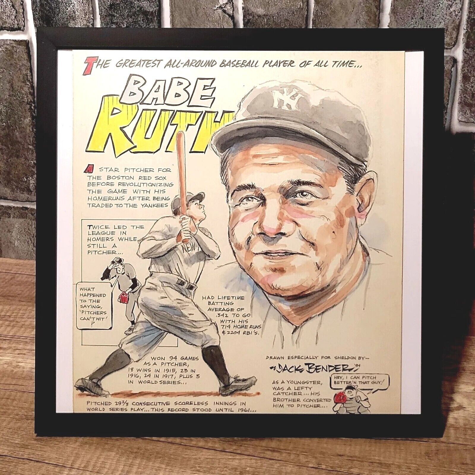 Original BABE RUTH Jack Bender Color Art Rare 1 of 1 NEW YORK YANKEES ...