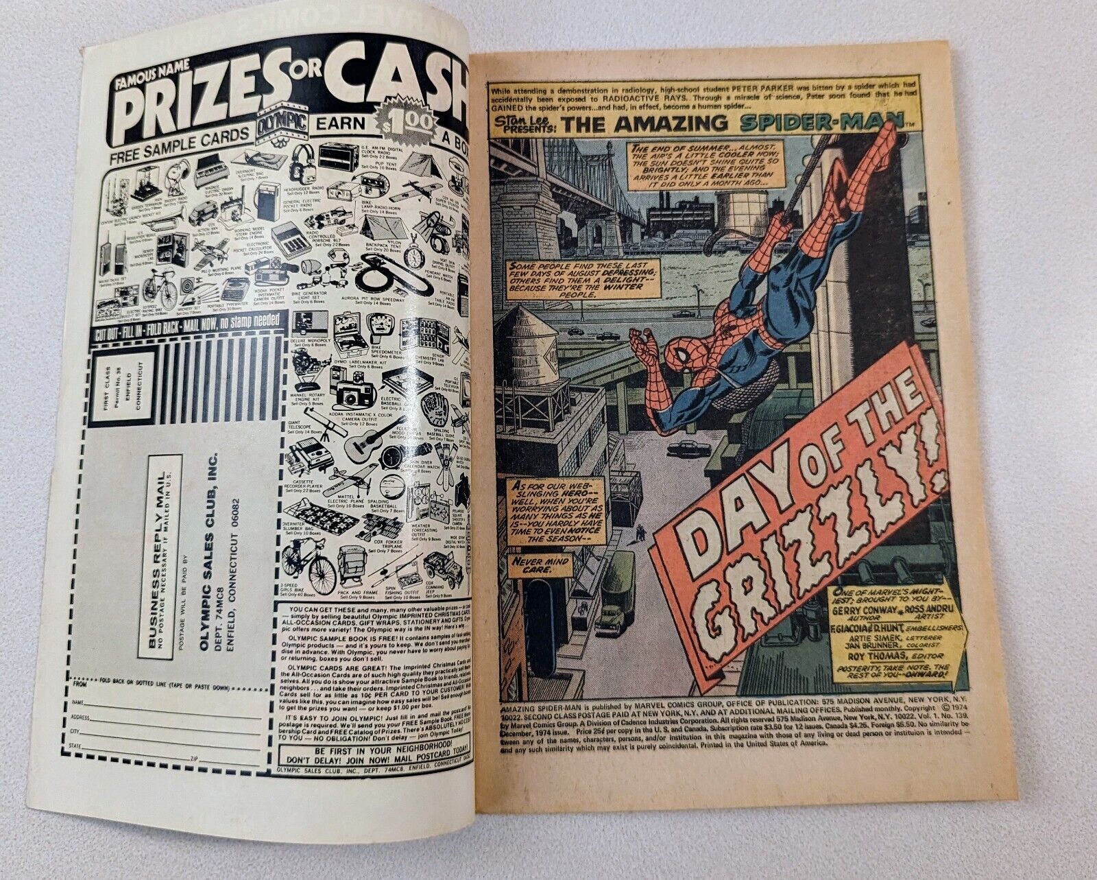 Amazing Spider-Man #139 FN 6.0 1st Appearance of Grizzly Key Issue Has ...