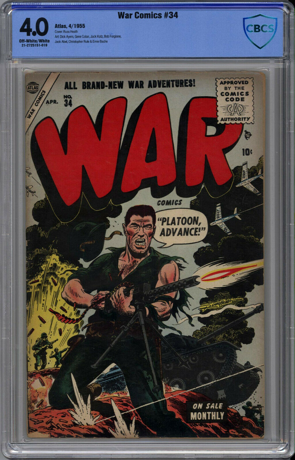 WAR Comics #34 Cbcs 4.0 - Very Rare Golden AGE Atlas WAR - 1955 ...