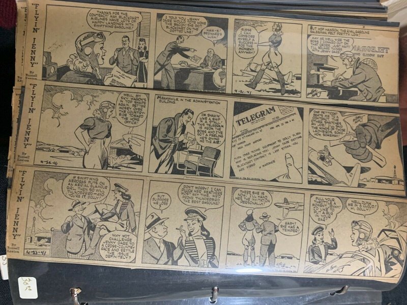 1941 FLYIN JENNY by Russell Keaton 12x3" Clipped Comic Strip LOT D of ...