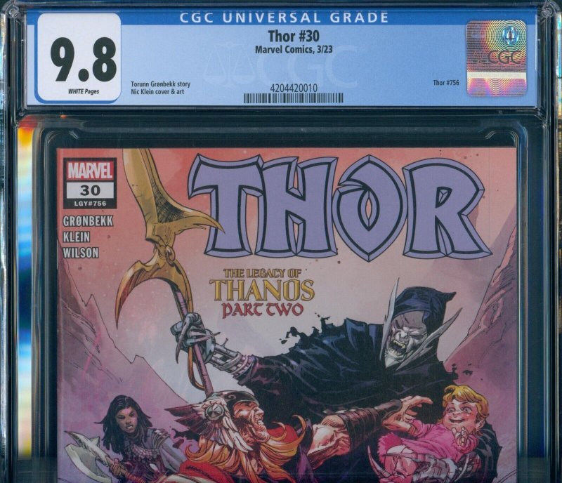 Thor #30 CGC 9.8 Nic Klein Cover A Legacy of Thanos Part 2 Marvel 2023 ...