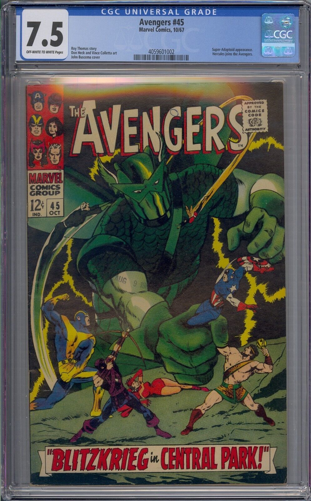 Avengers #45 CGC 7.5 Super Adaptoid Hercules Joins Avengers John ...