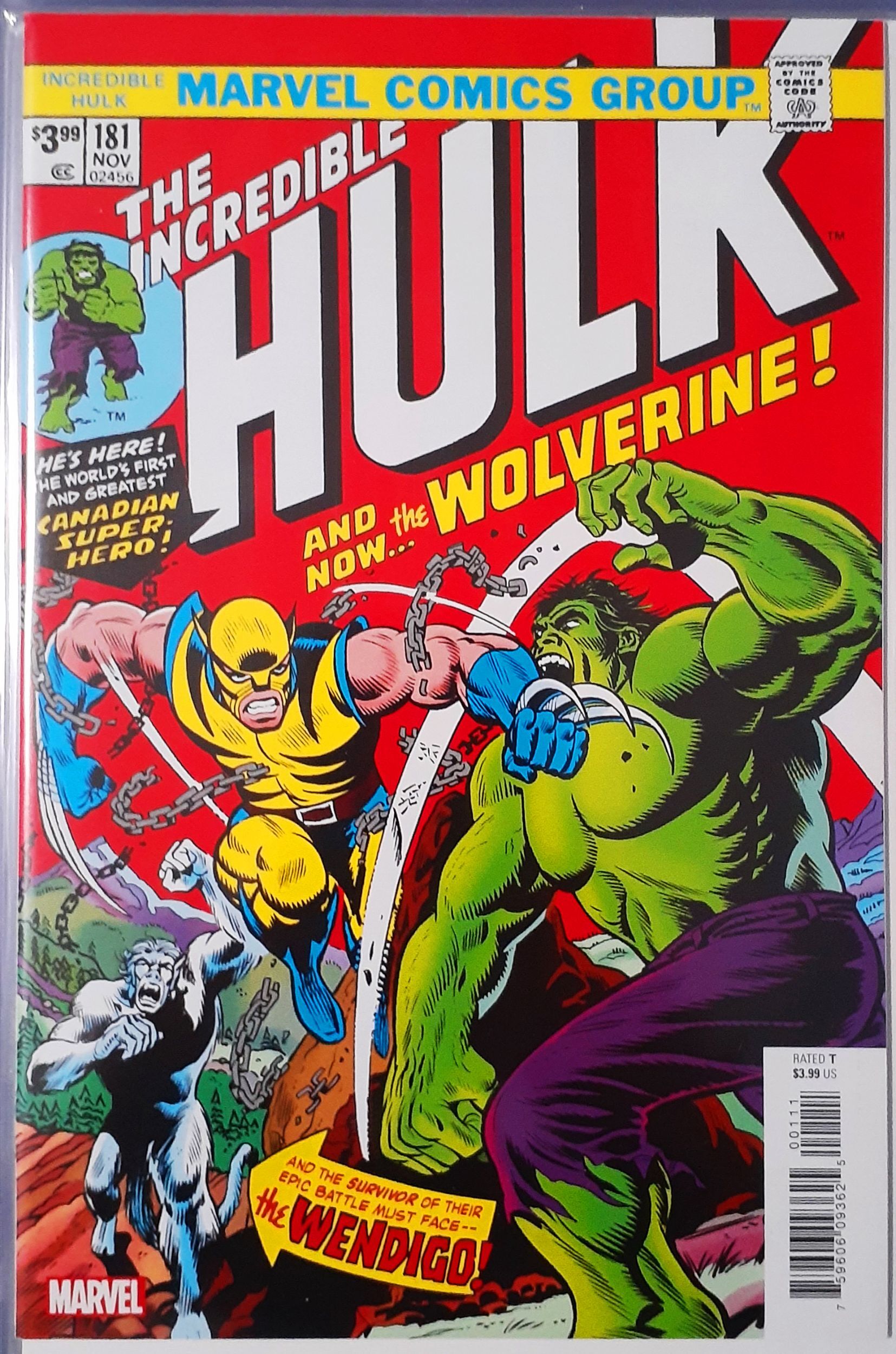 Hulk #181 (1974) Facsimilie 1st FULL APP of WOLVERINE! LOGAN WEAPON X ...
