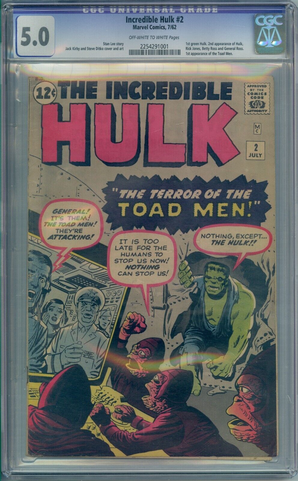 Incredible Hulk #2 CGC 5.0 1st Green Hulk | Comic Books - Silver Age ...