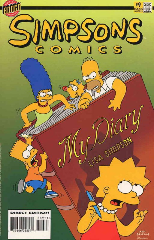 Simpsons Comics #9 FAIR ; Bongo | low grade comic Barney Gumble Back ...