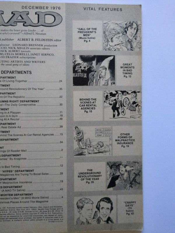 MAD Magazine Happy Days Fonzie Cover Dec 1976 No 187 All The Presidents ...