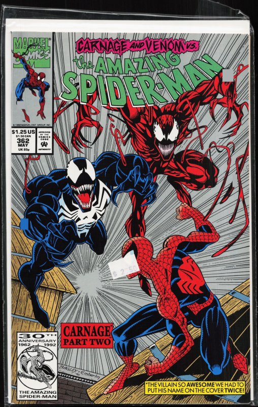 The Amazing Spider-Man #362 Second Print Cover (1992) Spider-Man ...