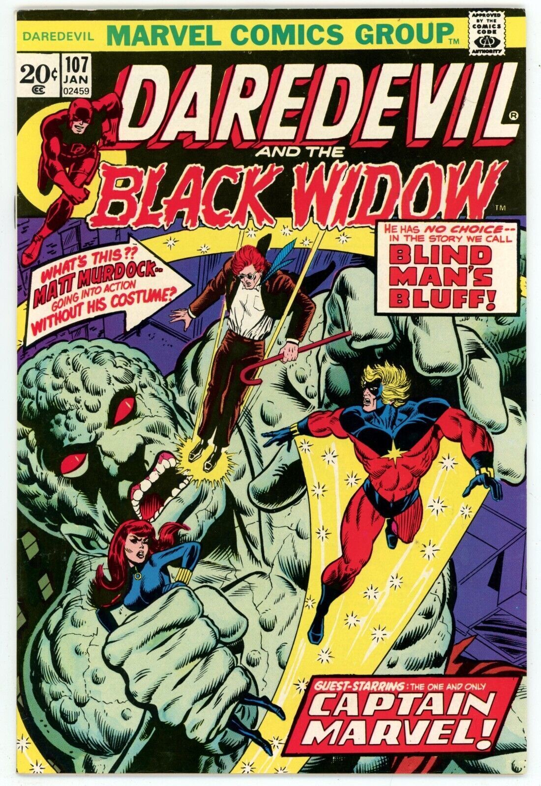 Daredevil 107 VF+ 8.5 Bronze Age Marvel 1974 Black Widow Captain Marvel ...