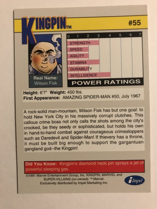 KINGPIN #55 : Marvel Universe 1991 Series 2 card; Impel, NM/M, Super ...