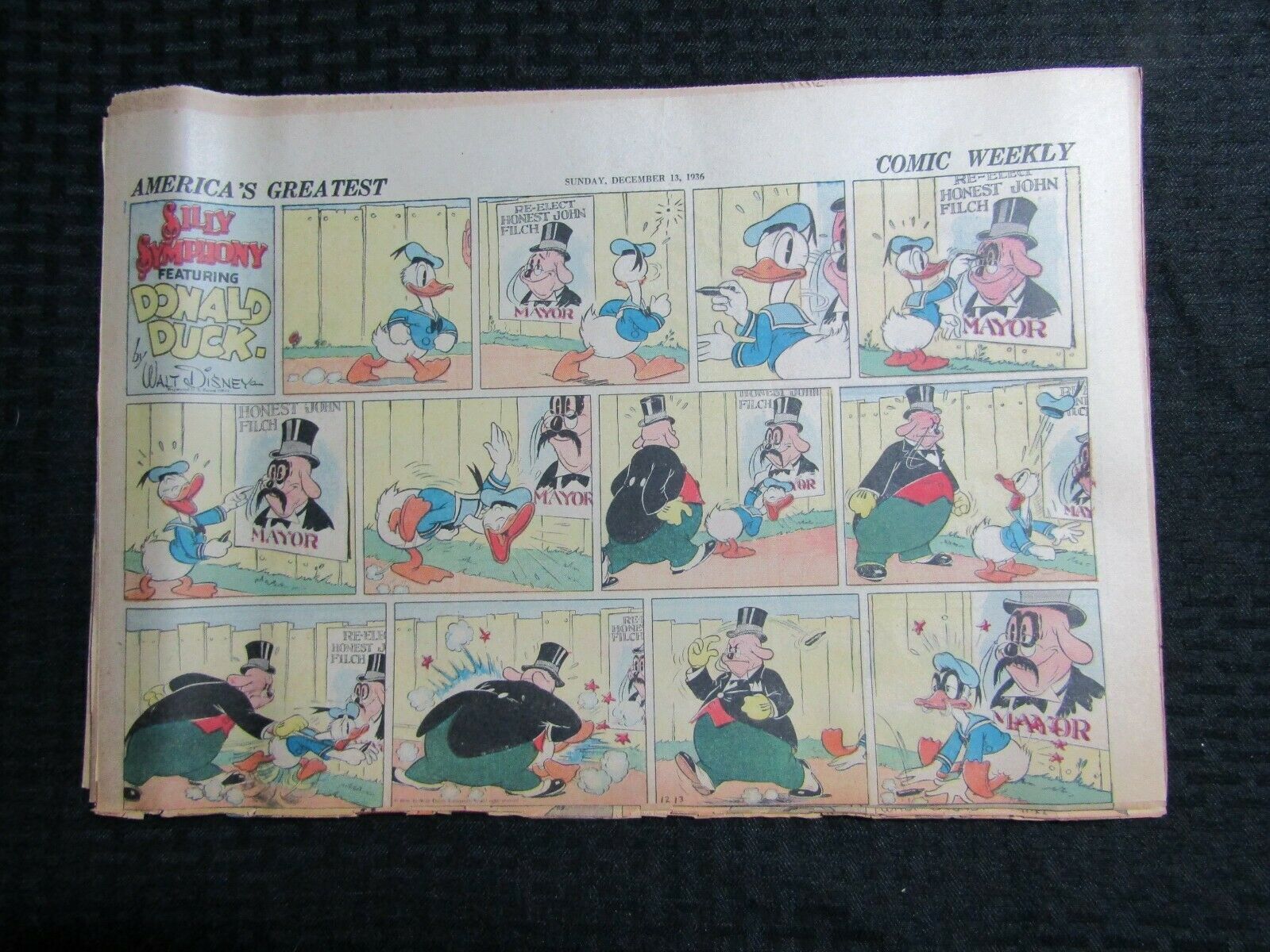 1936 Dec 13 SILLY SYMPHONY Donald Duck Sunday Comic Strip 1/2 Page FN 6 ...