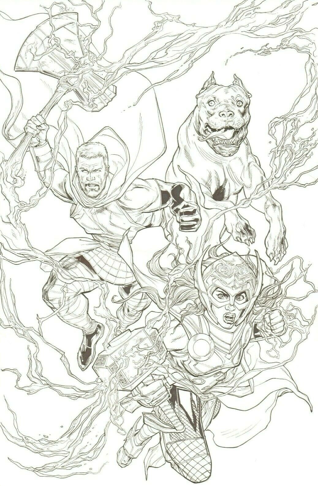 Thor & Mighty Thor ORIGINAL ART COMMISSION SKETCH by Steve Kurth 11 x ...