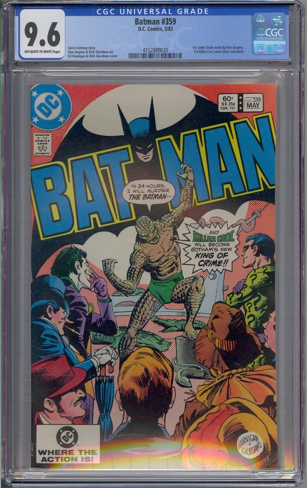 Batman #359 CGC 9.6 1st Killer Croc Cover Face Revealed Dick Giordano ...