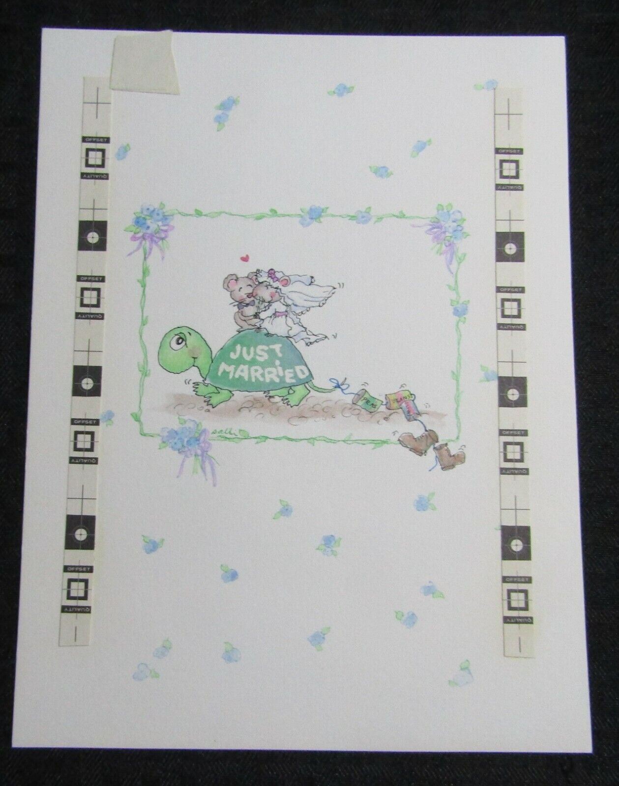 WEDDING Cute Cartoon Mice on Turtle 7x9.25" Greeting Card Art #7451 w ...