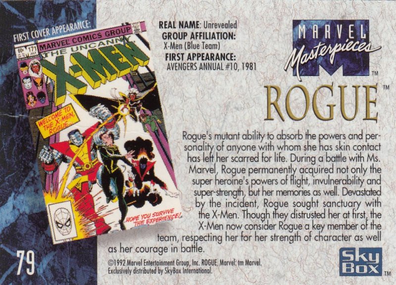 1992 Skybox Marvel Masterpiece Rogue Card #79 | Comic Collectibles ...