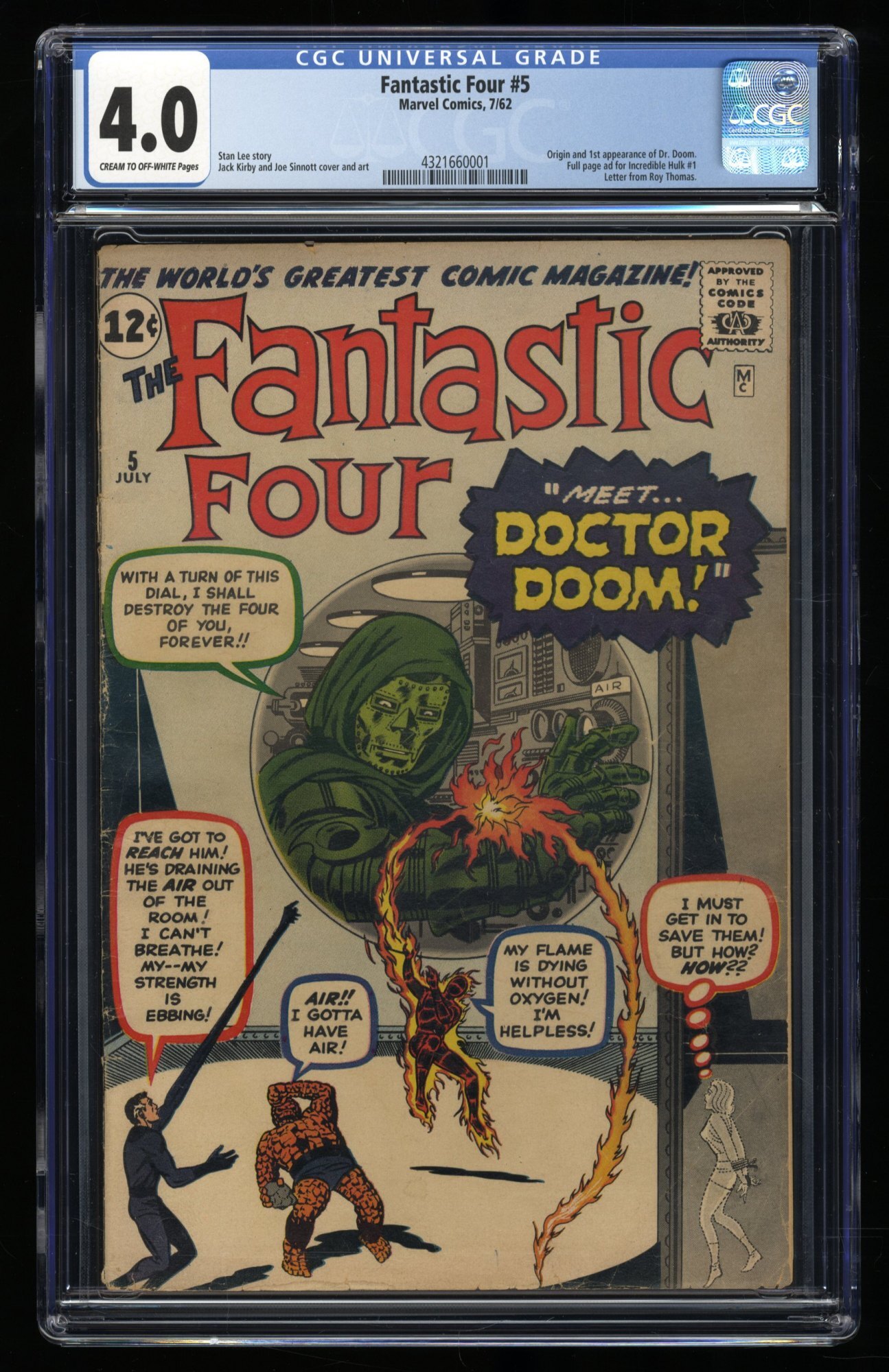 Fantastic Four #5 CGC VG 4.0 1st Full Appearance of Doctor Doom! Mega ...