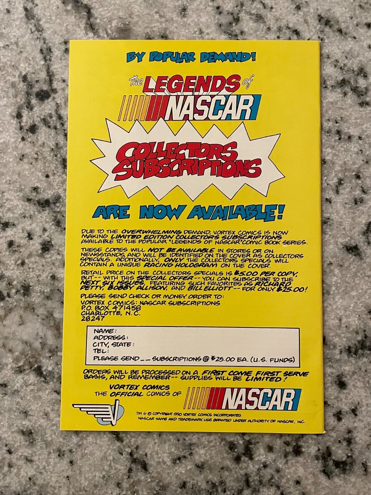 The Legends Of Nascar #2 NM Vortex Comic Book Richard Petty Stock Car ...