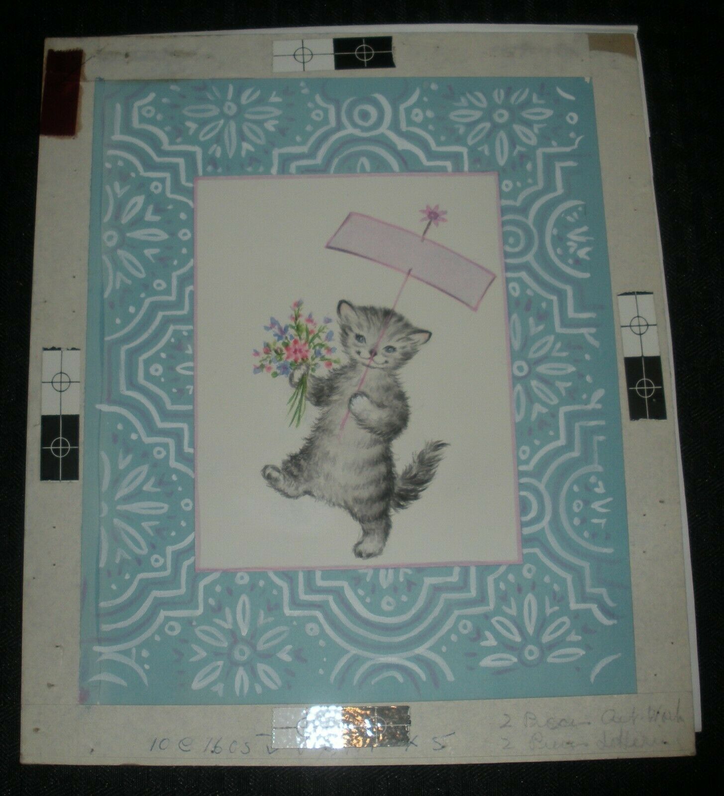 GET WELL SOON Kitten Cat w/ Sign & Flowers 8.5x10" Greeting Card Art ...