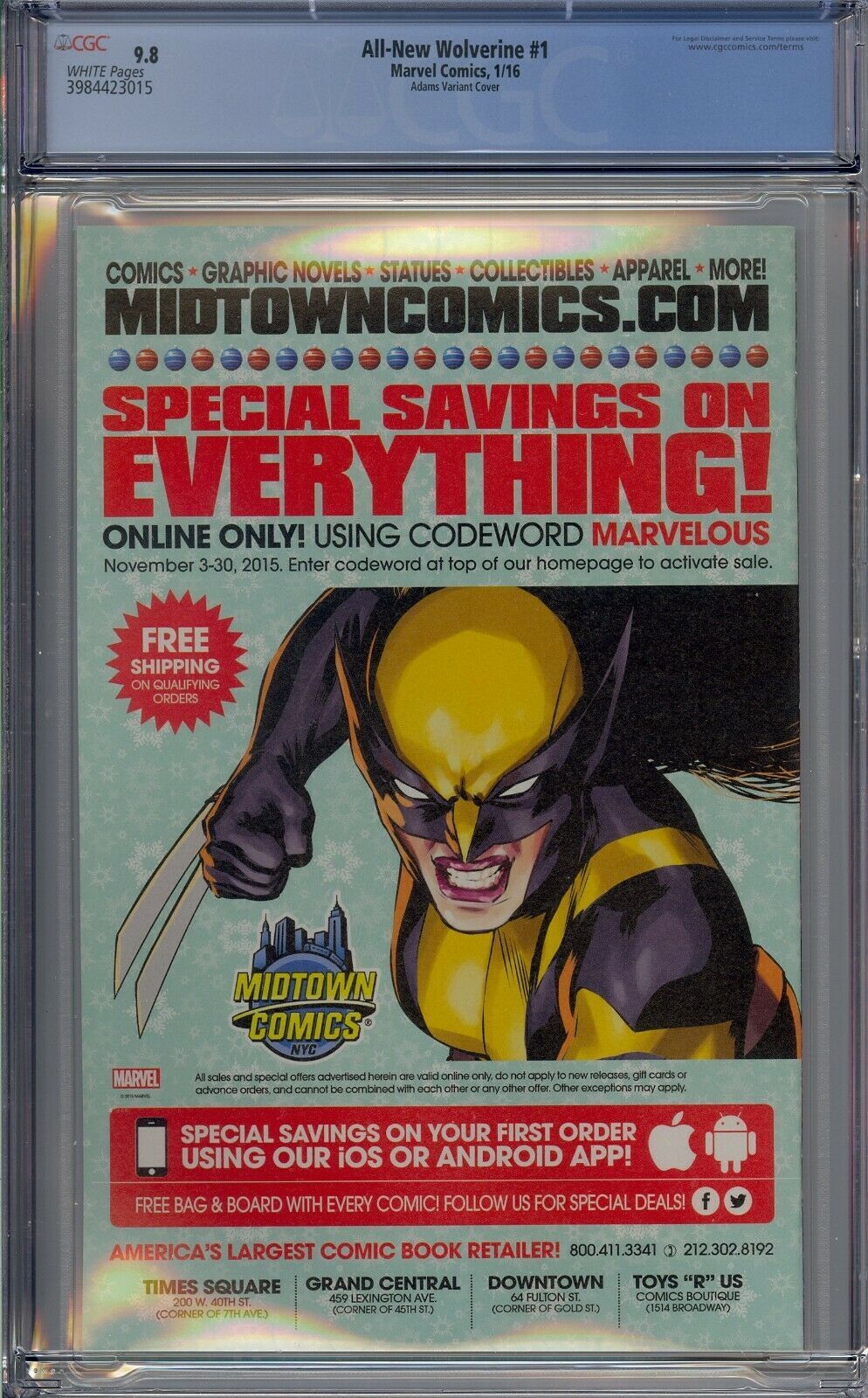All-New Wolverine #1 CGC 9.8 Arthur Adams Variant 1st Laura Kinney as ...