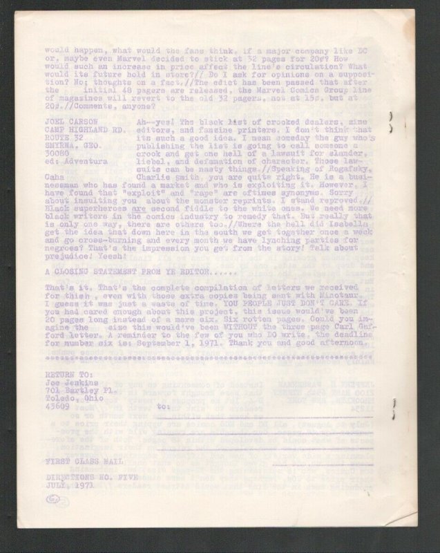 Directions #5 1971-Letter zine-Letters from Carl Gafford-Tony Isabella ...
