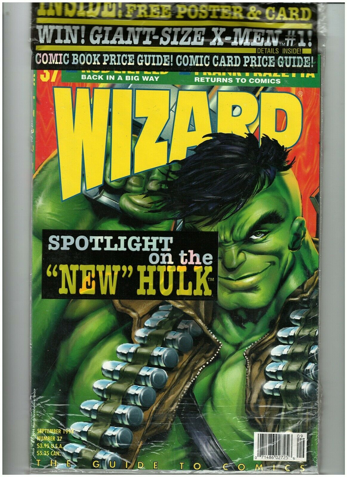 Wizard #37 NM- 9.2 Newsstand 1994 Hulk Polybagged w/Trading Card ...