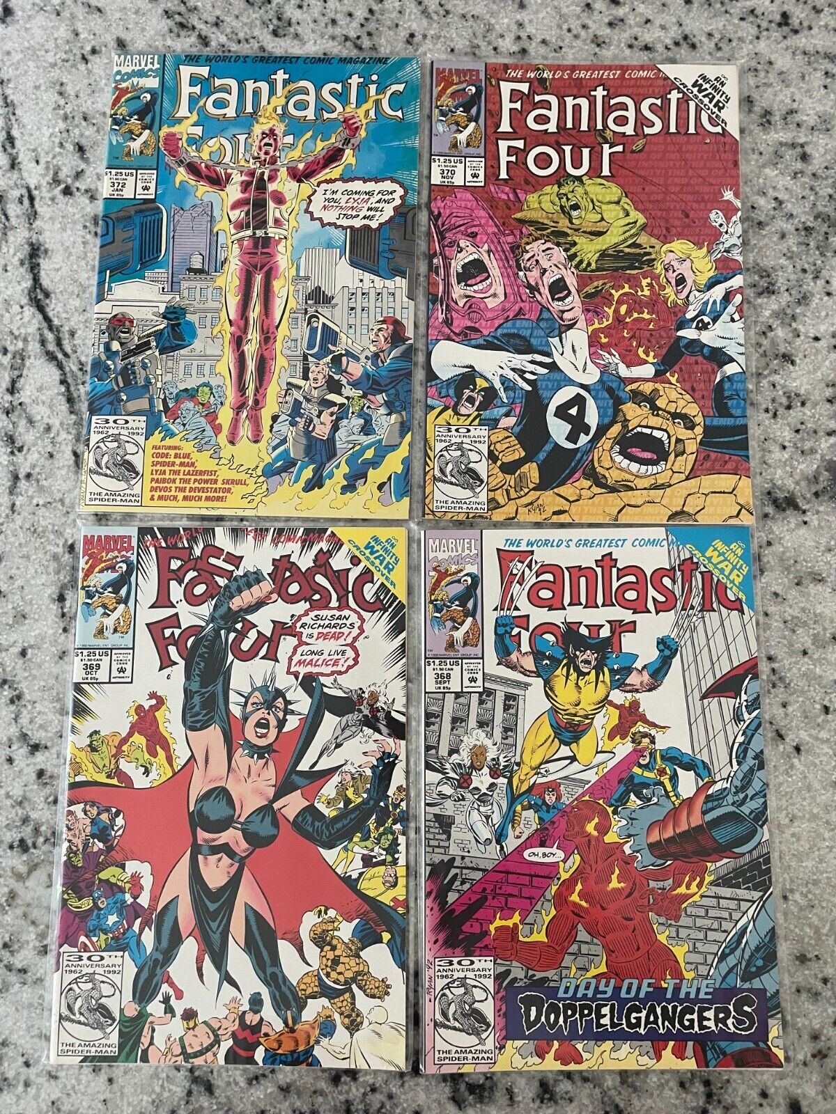 4 Fantastic Four Marvel Comic Books # 368 369 370 372 NM Wolverine X ...