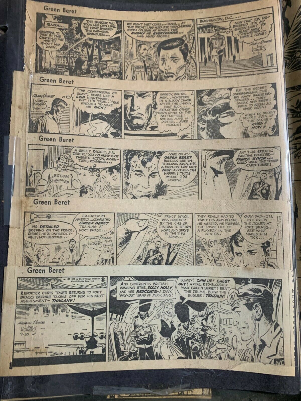 1962-1967 GREEN BERET Joe Kubert 7.5x2.5" Clipped Comic Strip LOT of 50 ...