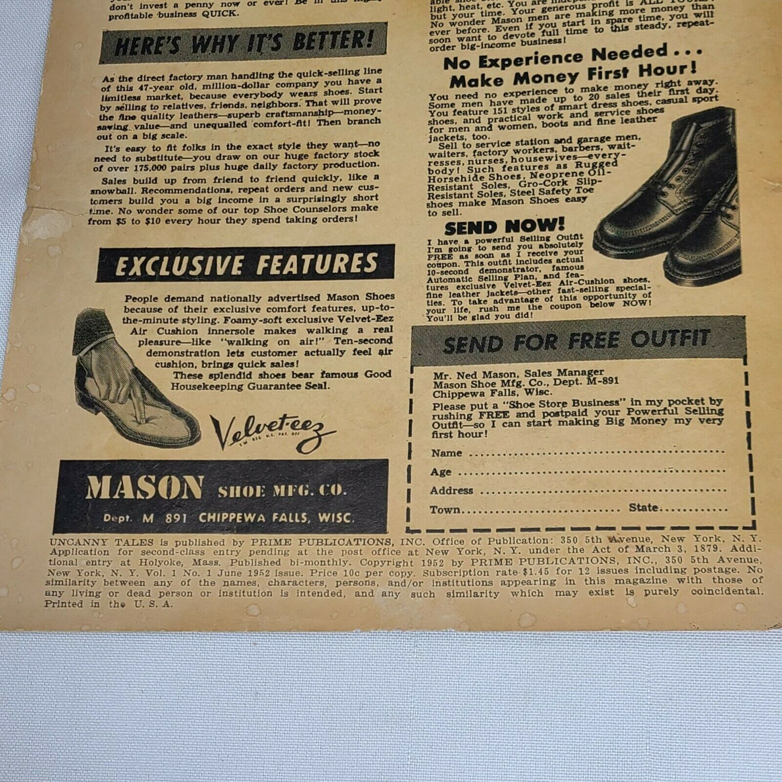 Rare Uncanny Tales 1 Atlas 1952 GD 2.0 Sol Brodsky cover Russ Heath ...