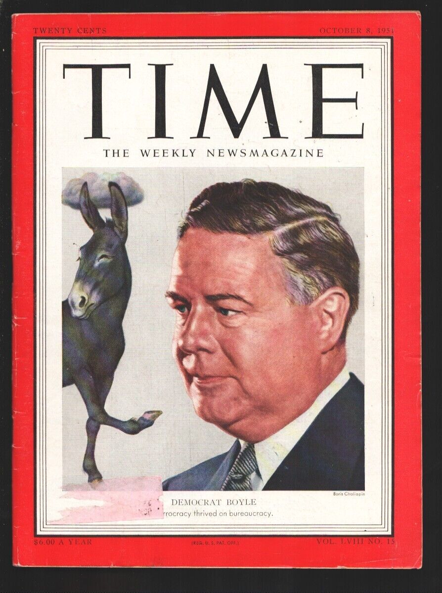 Time 10/8/1951-Cover features Democrat William Boyle-Vintage ads-VG ...