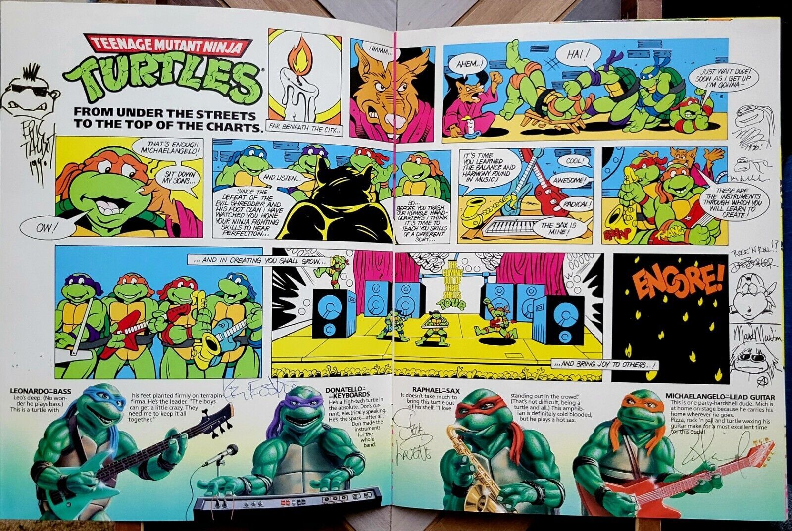 Vintage 1990 TMNT Rare 8× SIGNED + POSTER Ninja Turtles OUT OF SHELLS ...