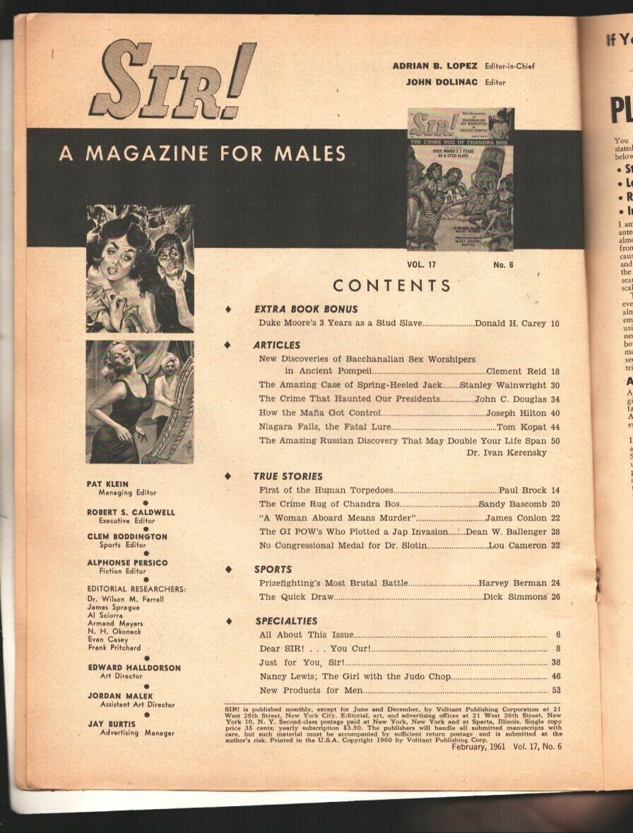 Sir! Magazine 2/1961-Easter Island spicy women love slaves-Human ...