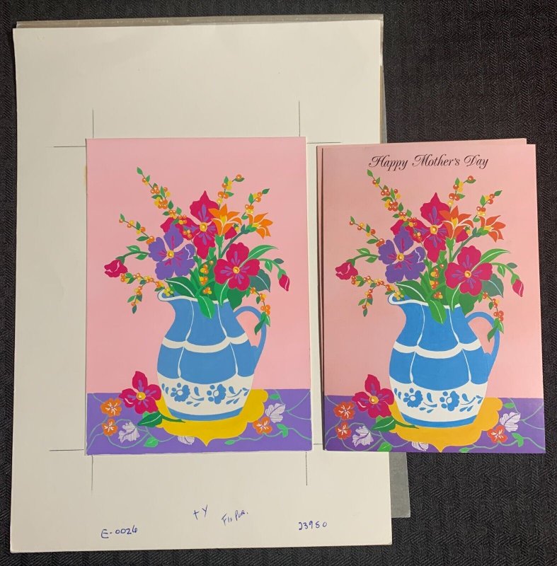 MOTHERS DAY Colorful Flowers in Pitcher 8x11" Greeting Card Art #0026 w ...