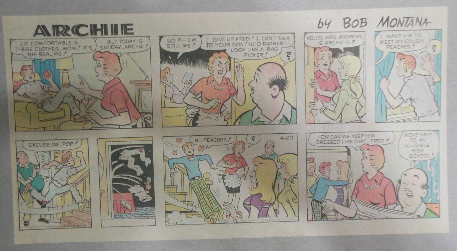 (22) Archie Sunday Pages by Bob Montana from 1975 Size: 7.5 x 15 inches ...
