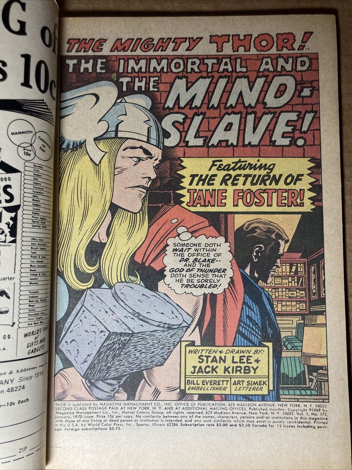 Thor 172 Marvel 1970 VG Stan Lee Story & Jack Kirby Art Jane Foster ...