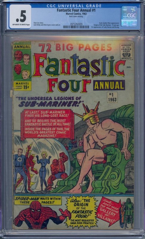 Fantastic Four Annual #1 CGC .5 Spider-Man Origin Sub-Mariner 1st Lady ...