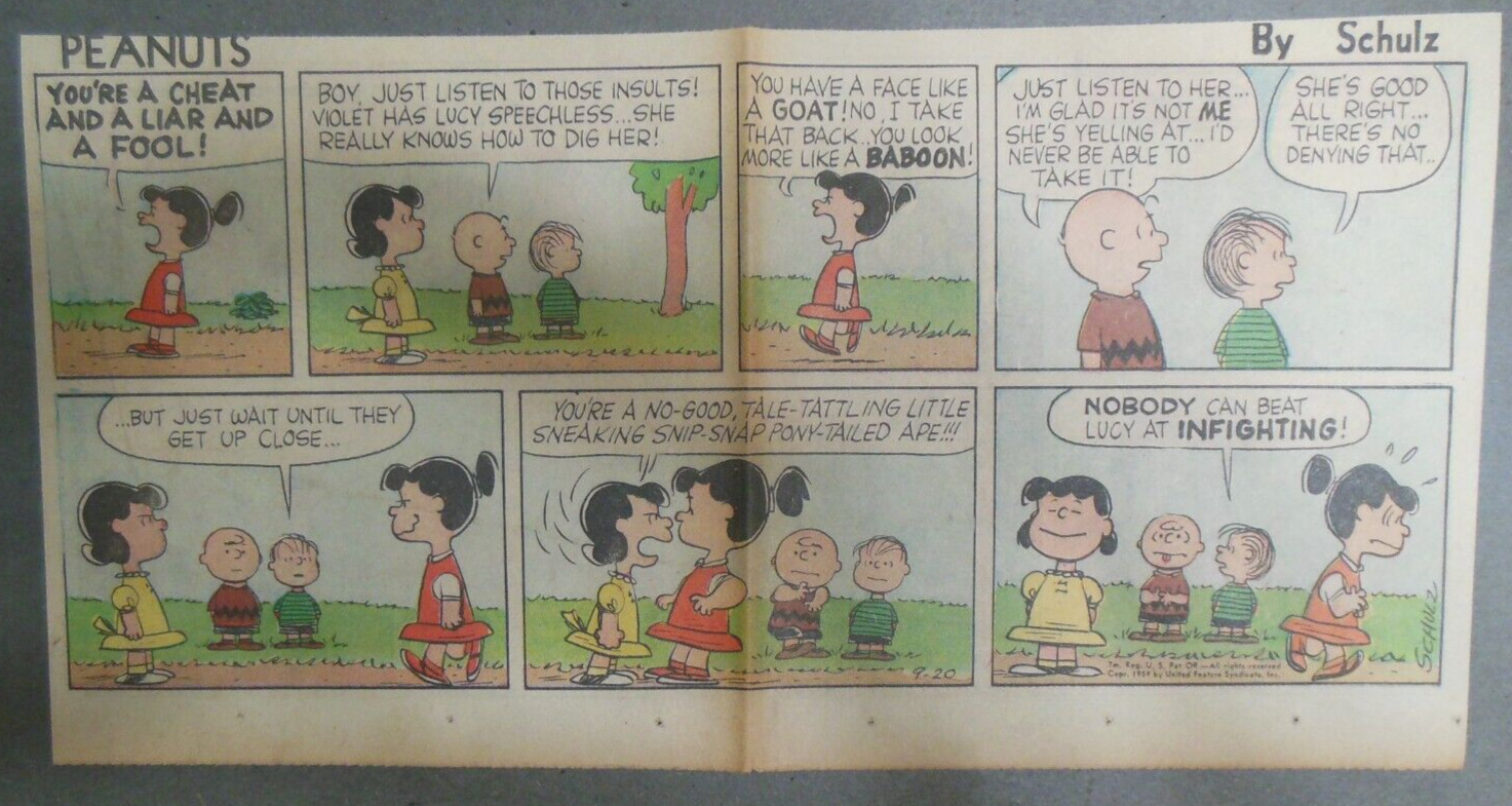 Peanuts Sunday Page by Charles Schulz from 9/20/1959 Size: ~7.5 x 15 ...